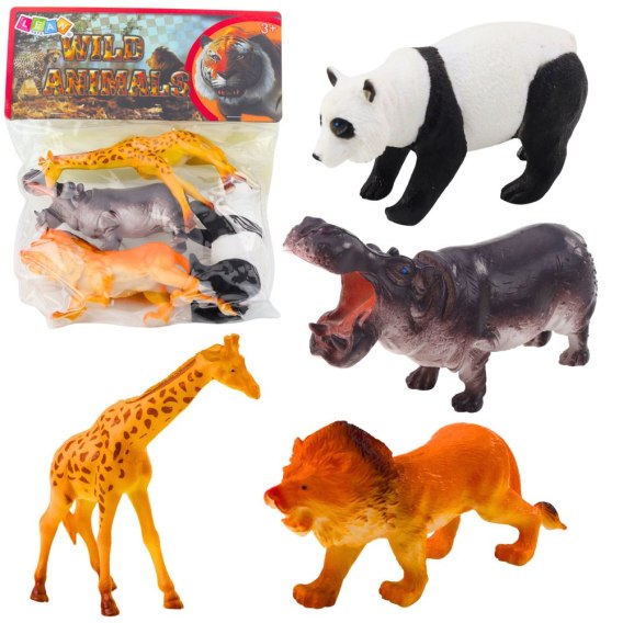 Zestaw Figurki Dzikie Zwierzęta Safari Panda Żyrafa Lew Hipopotam 4 szt.
